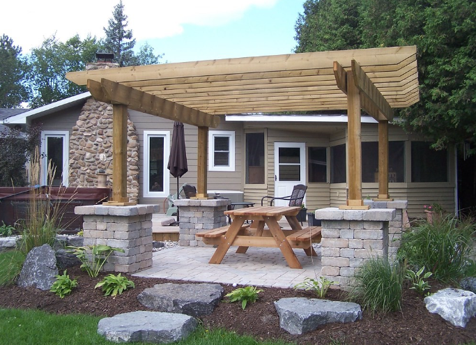 RDA Online - decorative cinder block, turf patio, painted cinder block wall